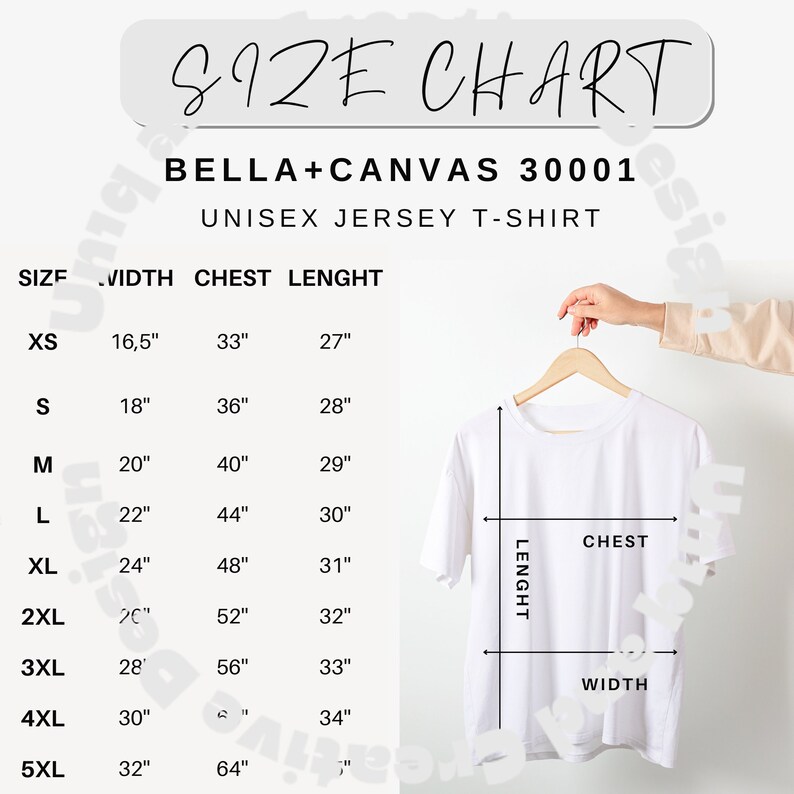 Bella Canvas Size Chart Bella Canvas 3001 Size Chart Bella Canvas ...