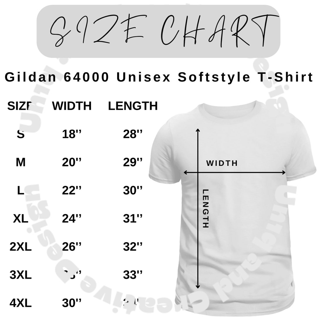 Gildan 64000 G640 Size Chart T-shirt Mockup for Men and Women Softstyle ...