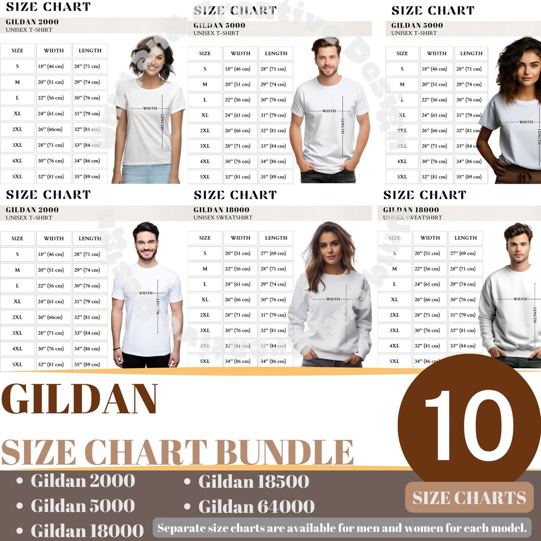 Gildan Size Chart Bundle Woman and Man Lifestyle White Gildan 18000 ...