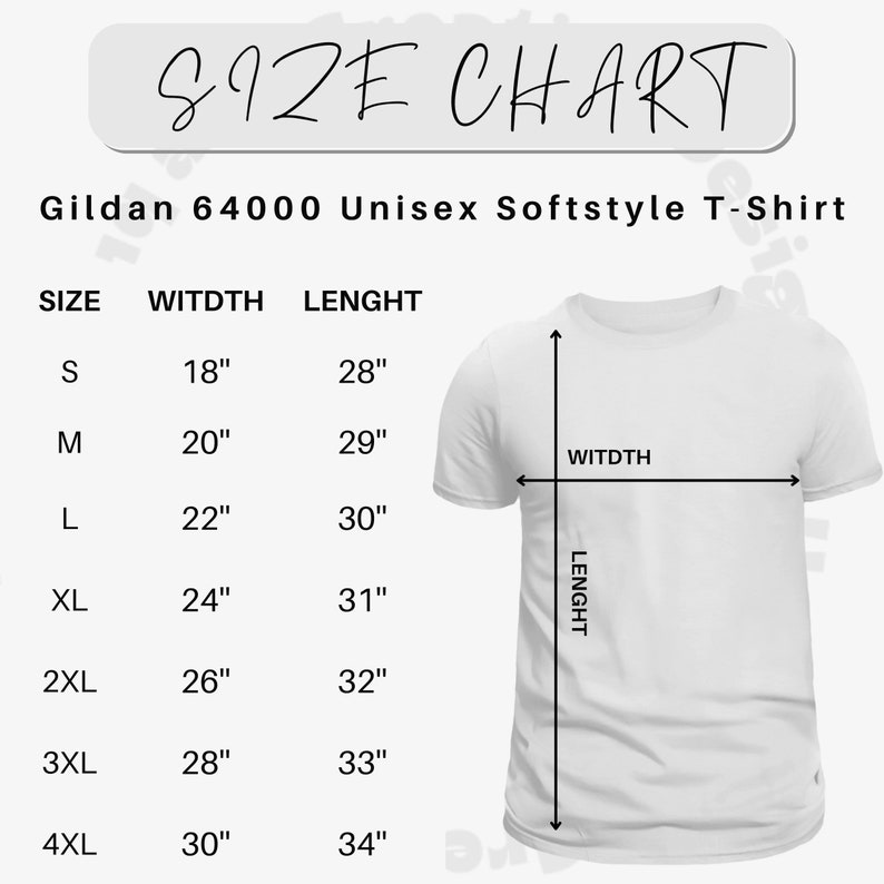 Gildan 64000 G640 Size Chart T Shirt Mockup For Men And Women Etsy