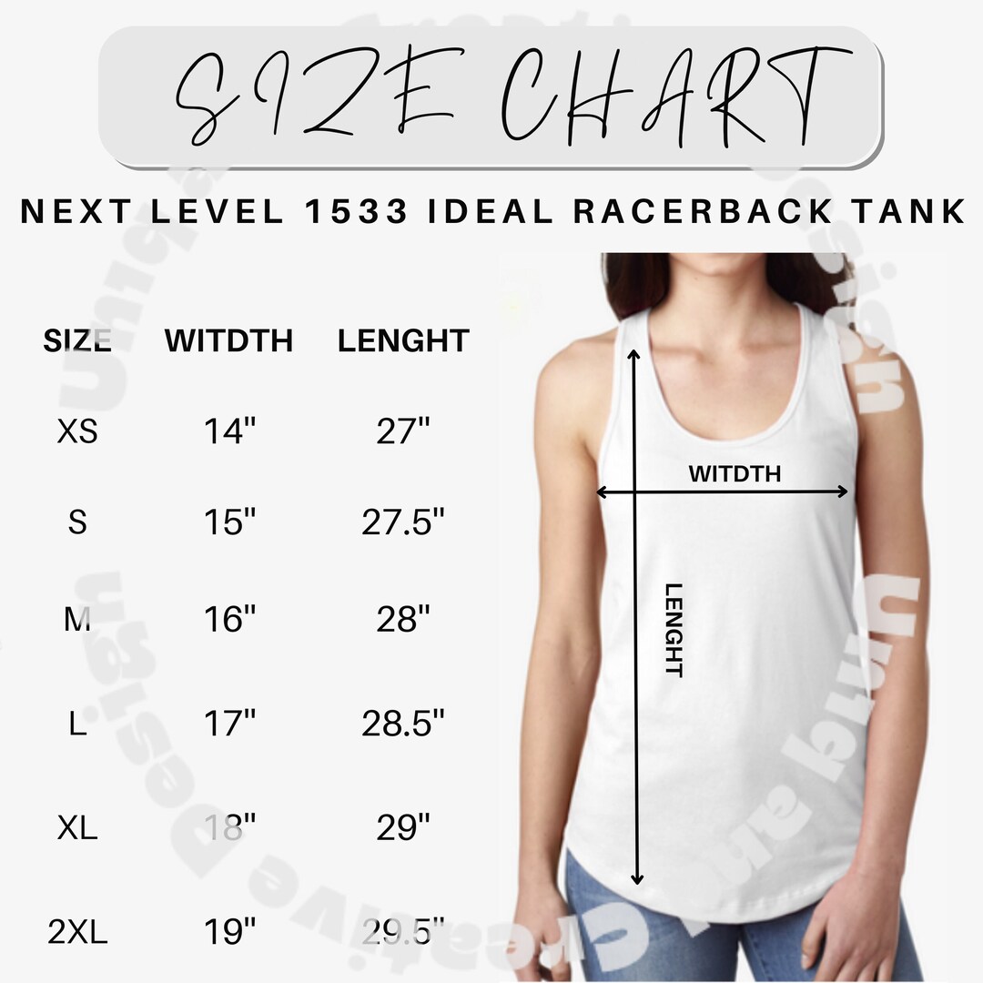 Next Level 1533 Tank Top Size Chart, 1533 Size Chart, Ladies Ideal ...