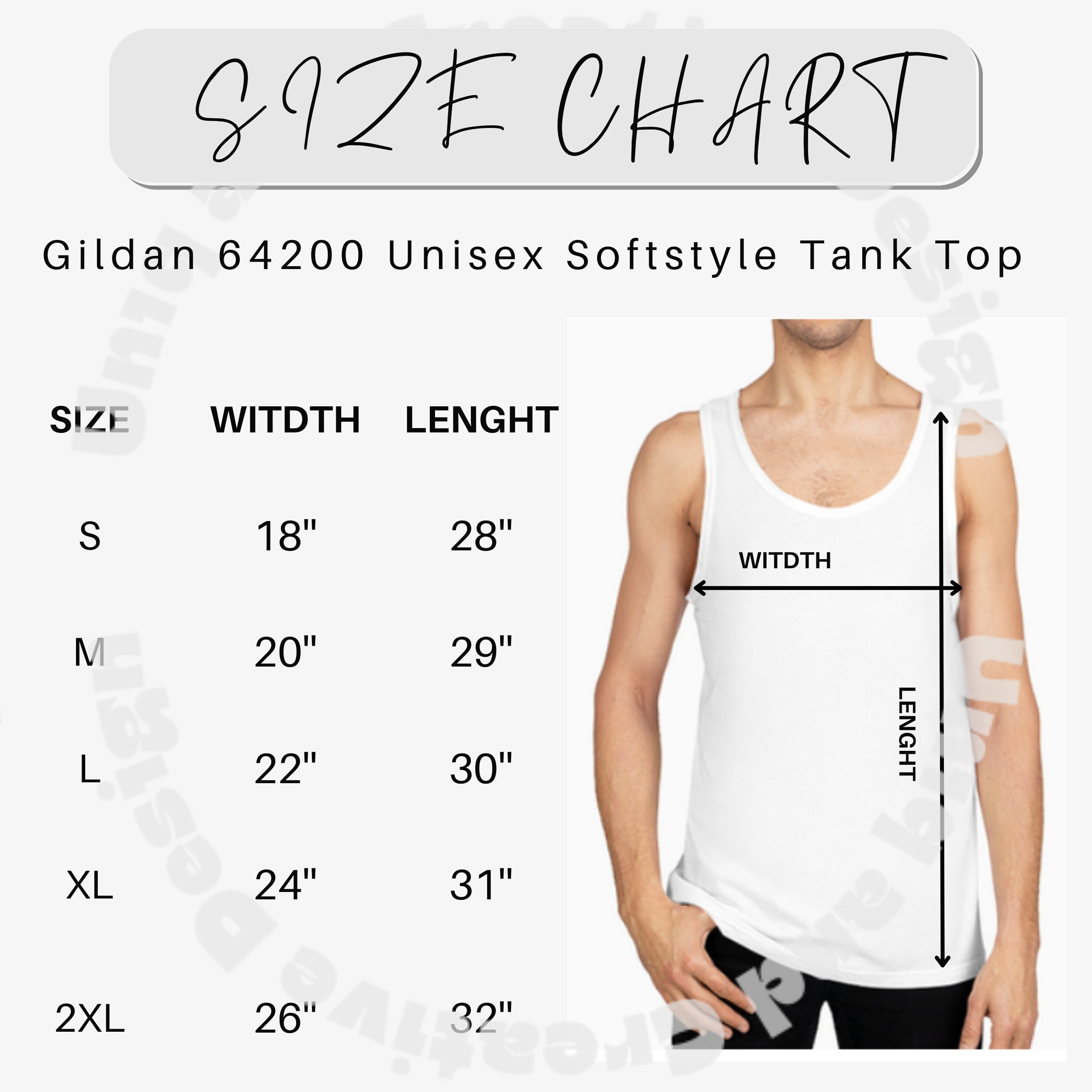 Gildan 64200 Tank Top Size Chart, Gildan 64200 Men Size Chart, Men ...