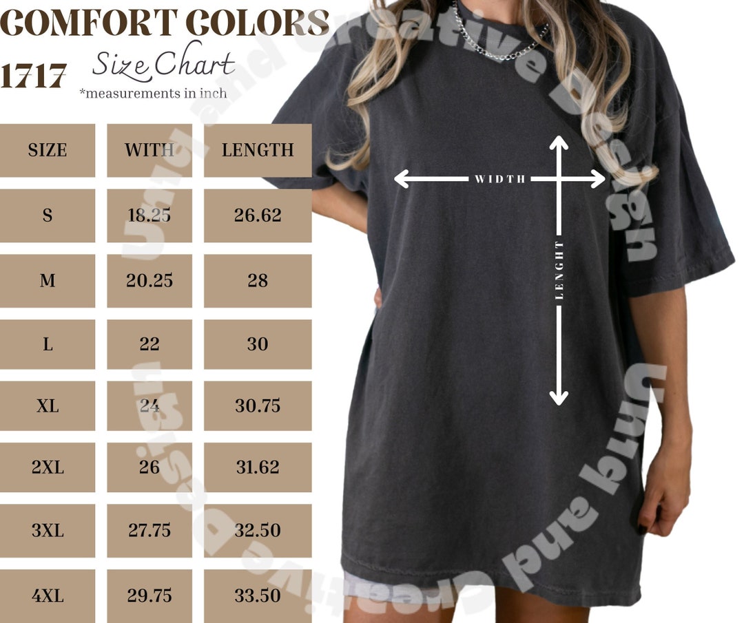 Womens Comfort Colors 1717 Size Chart Comfort Colors C1717 Size Chart ...