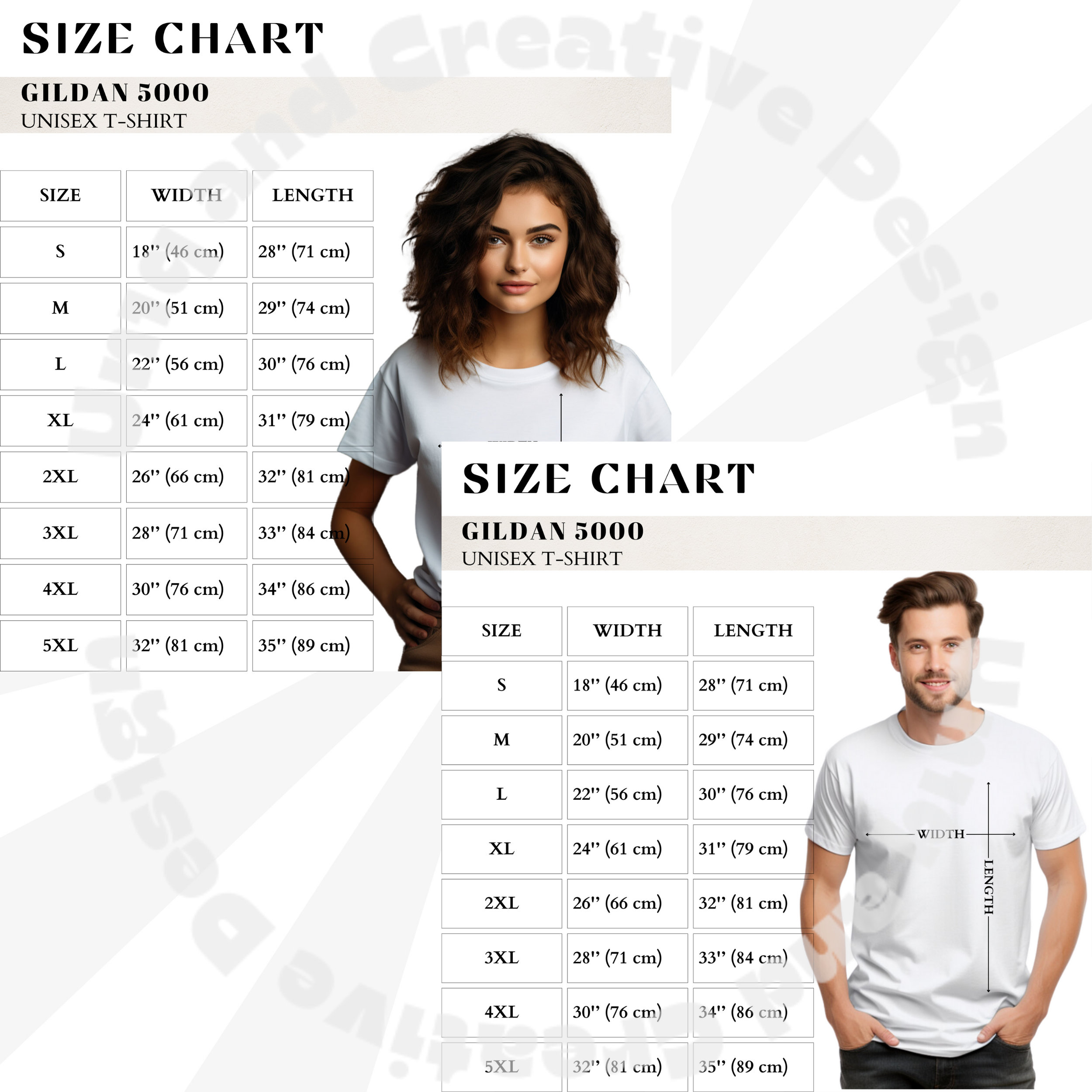 Gildan Size Chart Bundle Woman and Man Lifestyle White Gildan 18000 ...