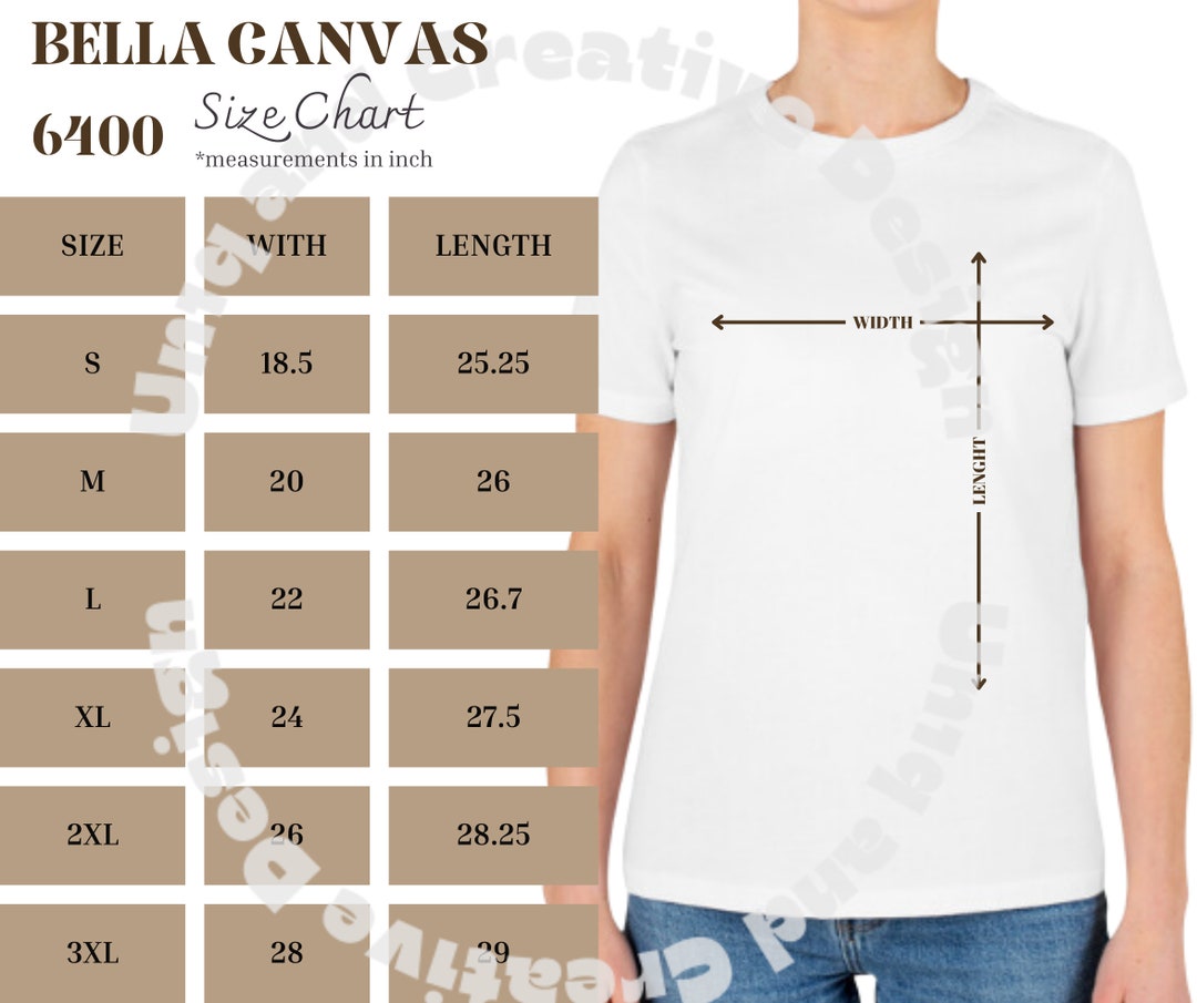 Bella Canvas 6400 Size Chart 6400 Bella Canvas Size Chart Bella and ...