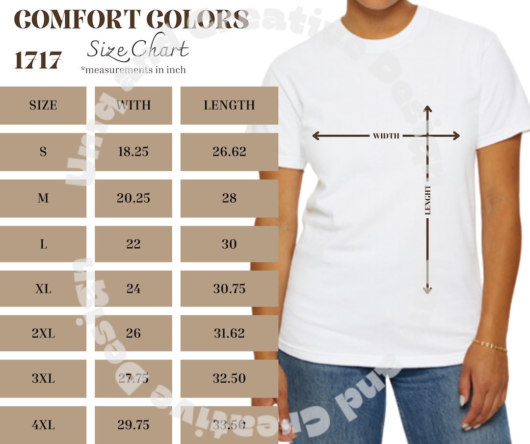 Womens Comfort Colors 1717 Size Chart Comfort Colors C1717 Size Chart ...
