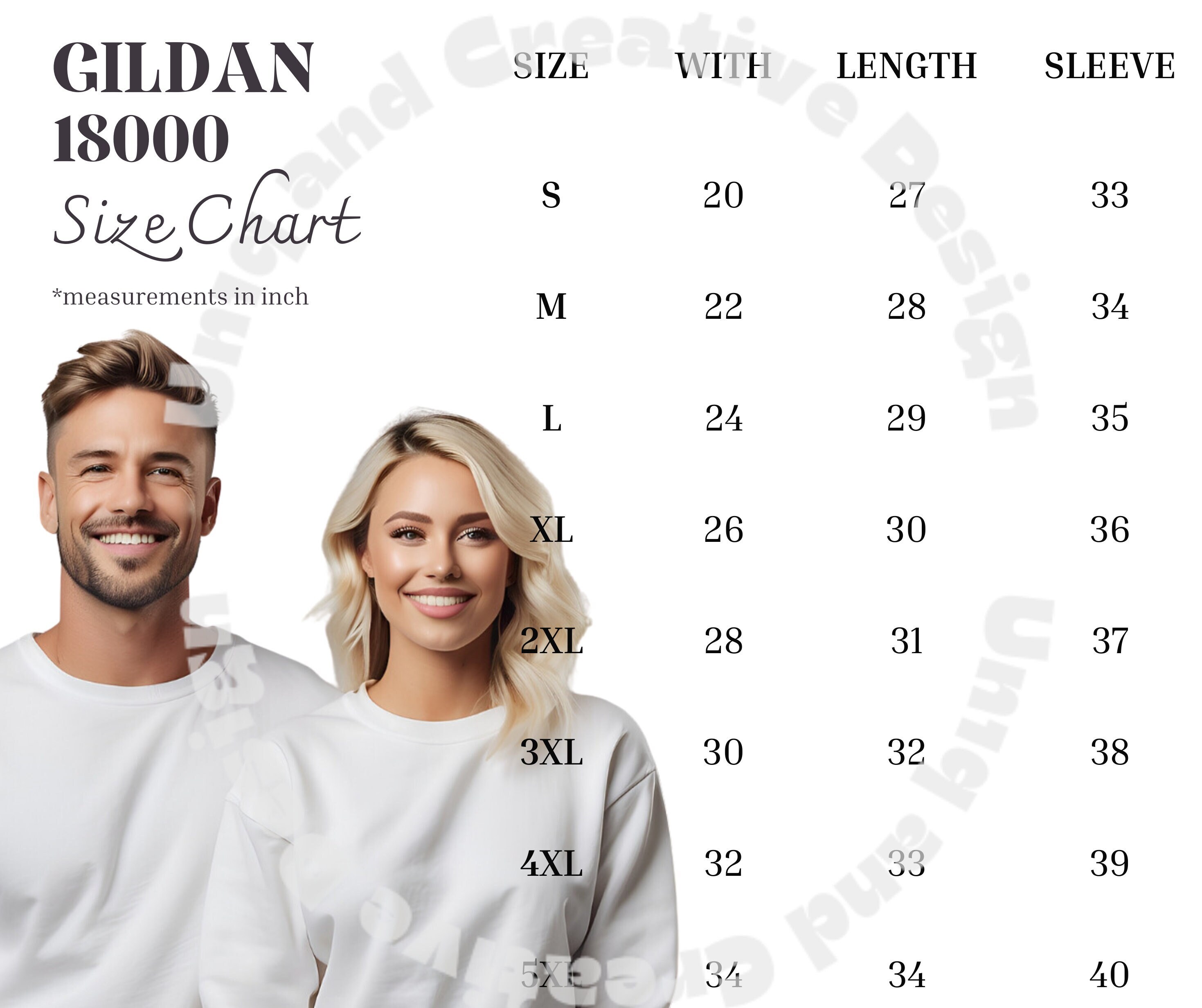 Gildan 18000 Size Chart Mockup for Couple, G18000 Size Chart, Couple's ...