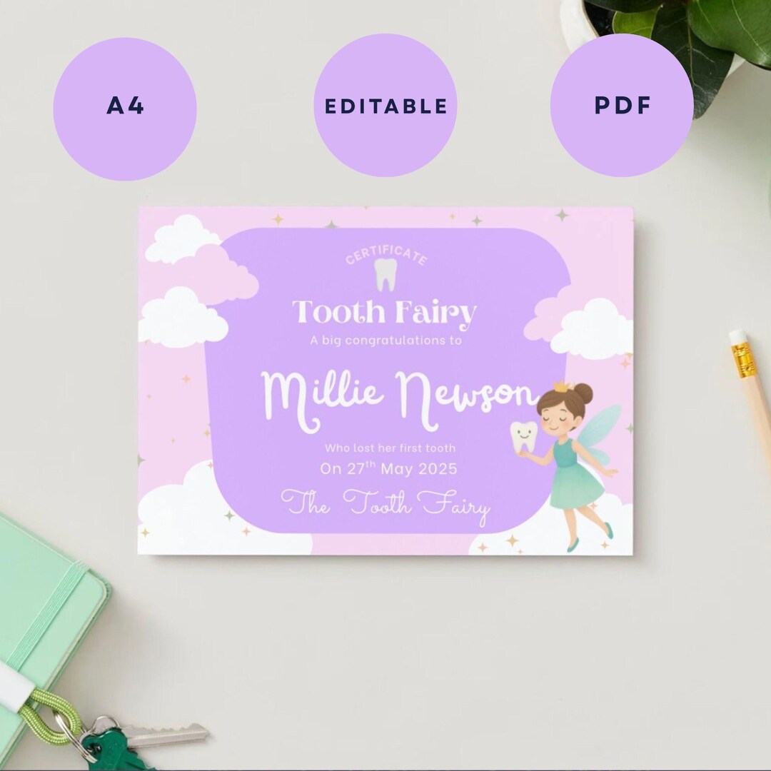 Tooth Fairy Certificate Printable | Personalized Lost Tooth Award ...