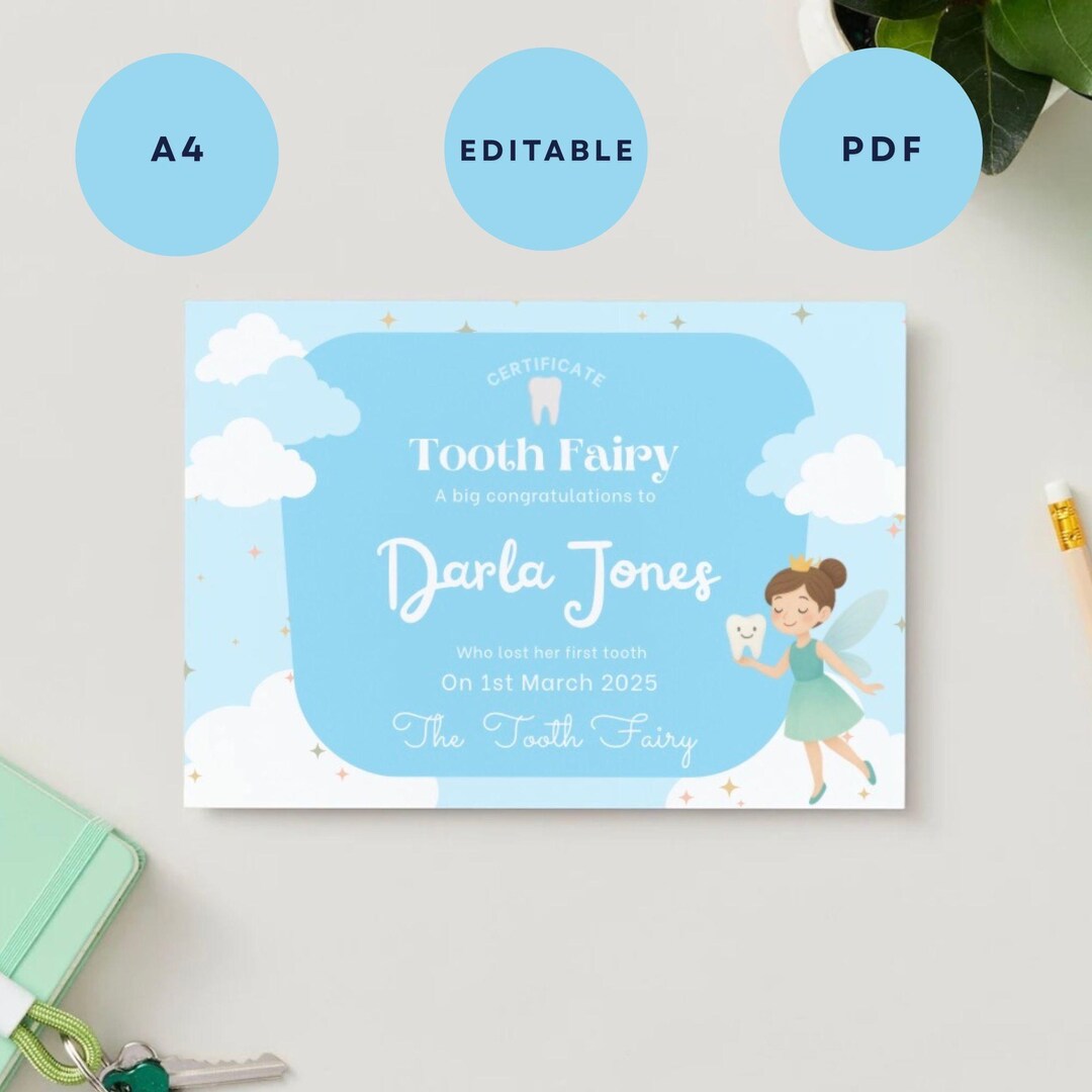 Tooth Fairy Certificate Printable | Personalized Lost Tooth Award ...