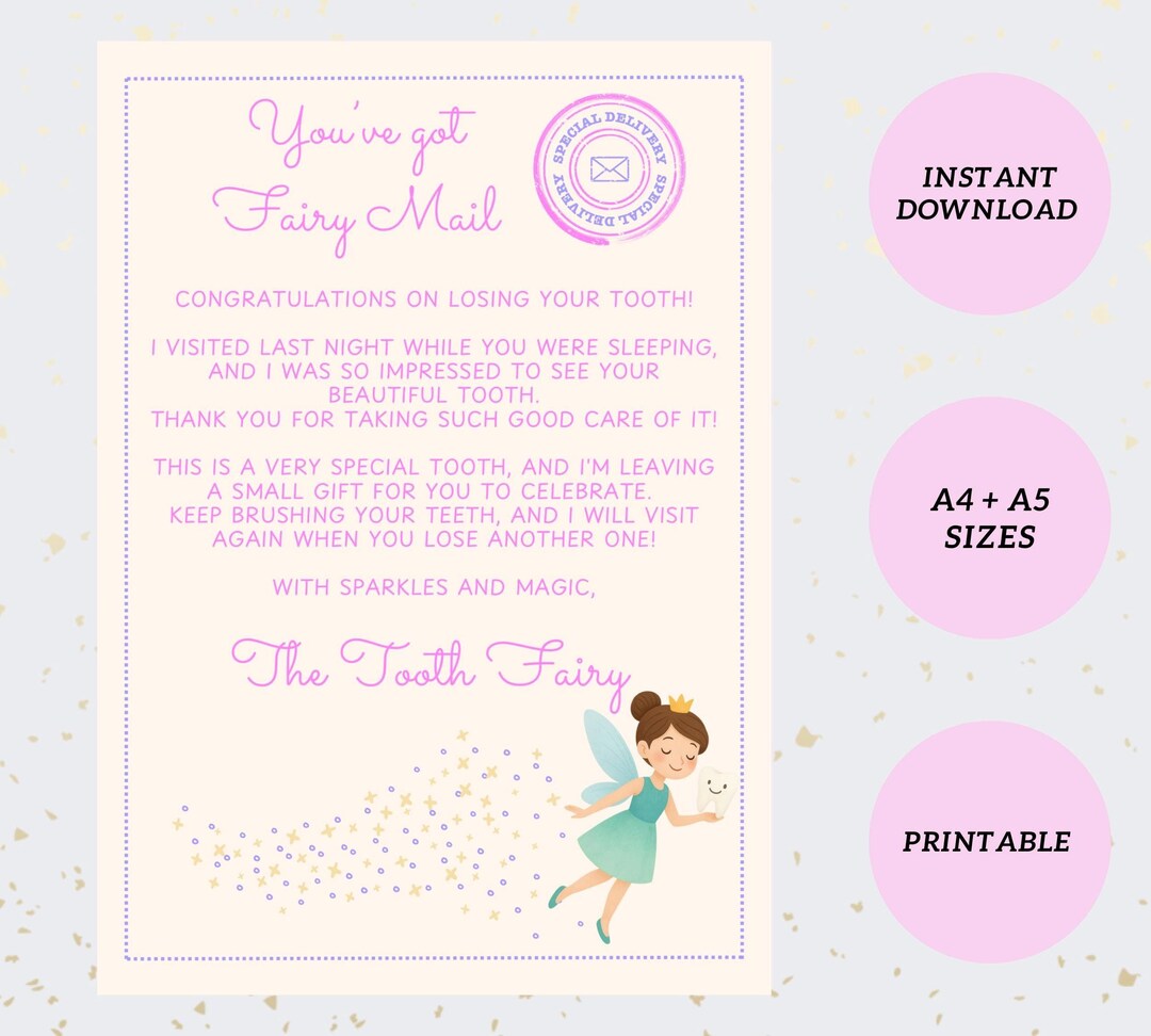 Tooth Fairy Letter Printable | Digital Download for Kids | Lost Tooth ...