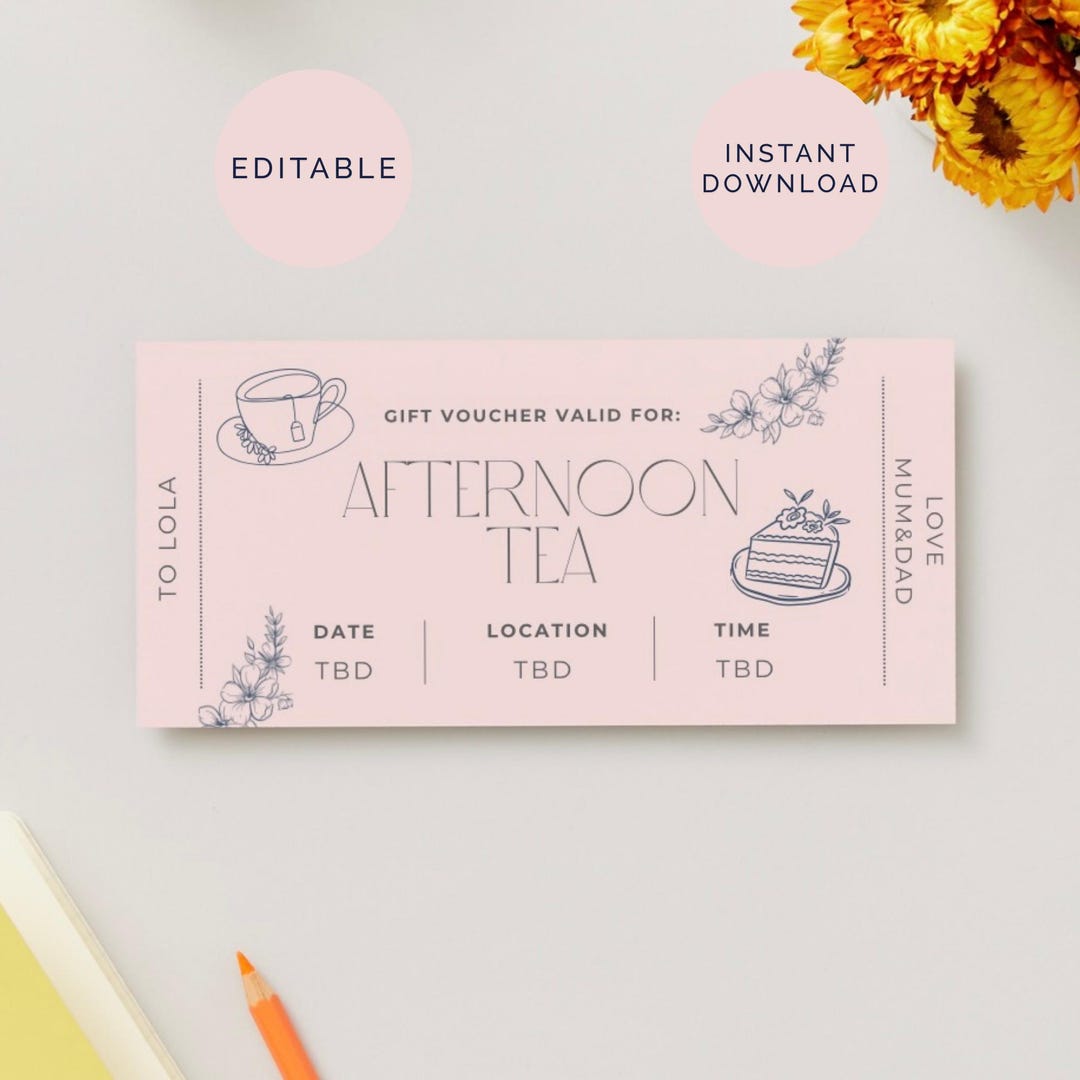 Editable Afternoon Tea Voucher Canva, Print at Home Ticket, Digital ...