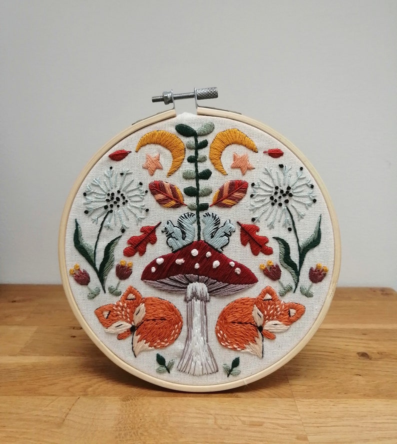 Heidi Hummingbird Woodland Foxes Toadstool Embroidery Hoop Art - Etsy