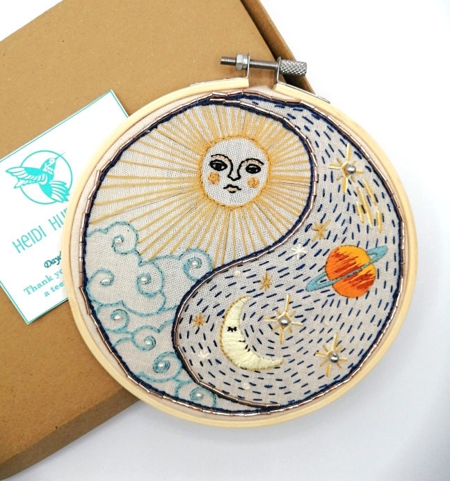 Heidi Hummingbird PDF PATTERN Yin Yang Sun Moon Stars Cloud Embroidery ...