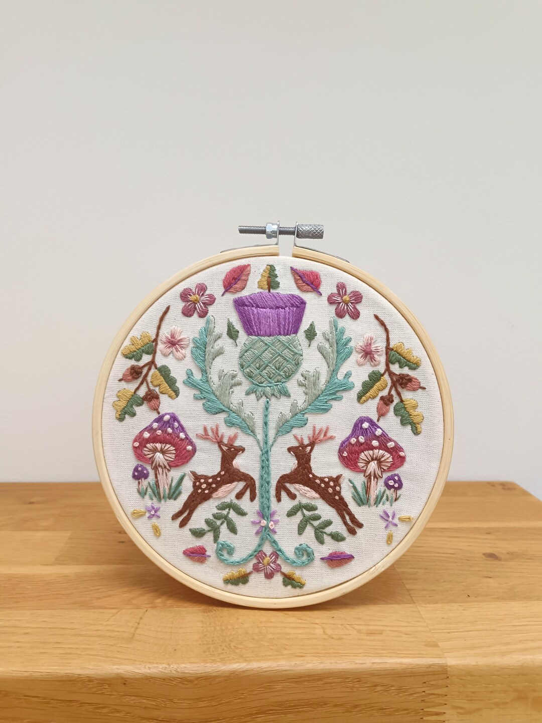 Heidi Hummingbird Woodland Thistle Stag Toadstool Embroidery Hoop Art ...