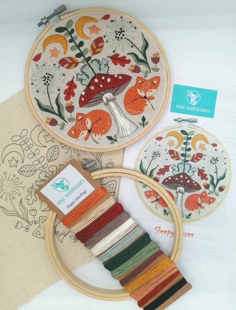 Heidi Hummingbird Woodland Foxes Toadstool Embroidery Hoop Art - Etsy