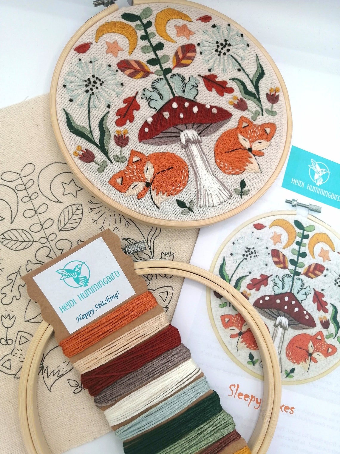 Heidi Hummingbird Woodland Foxes Toadstool Embroidery Hoop Art - Etsy