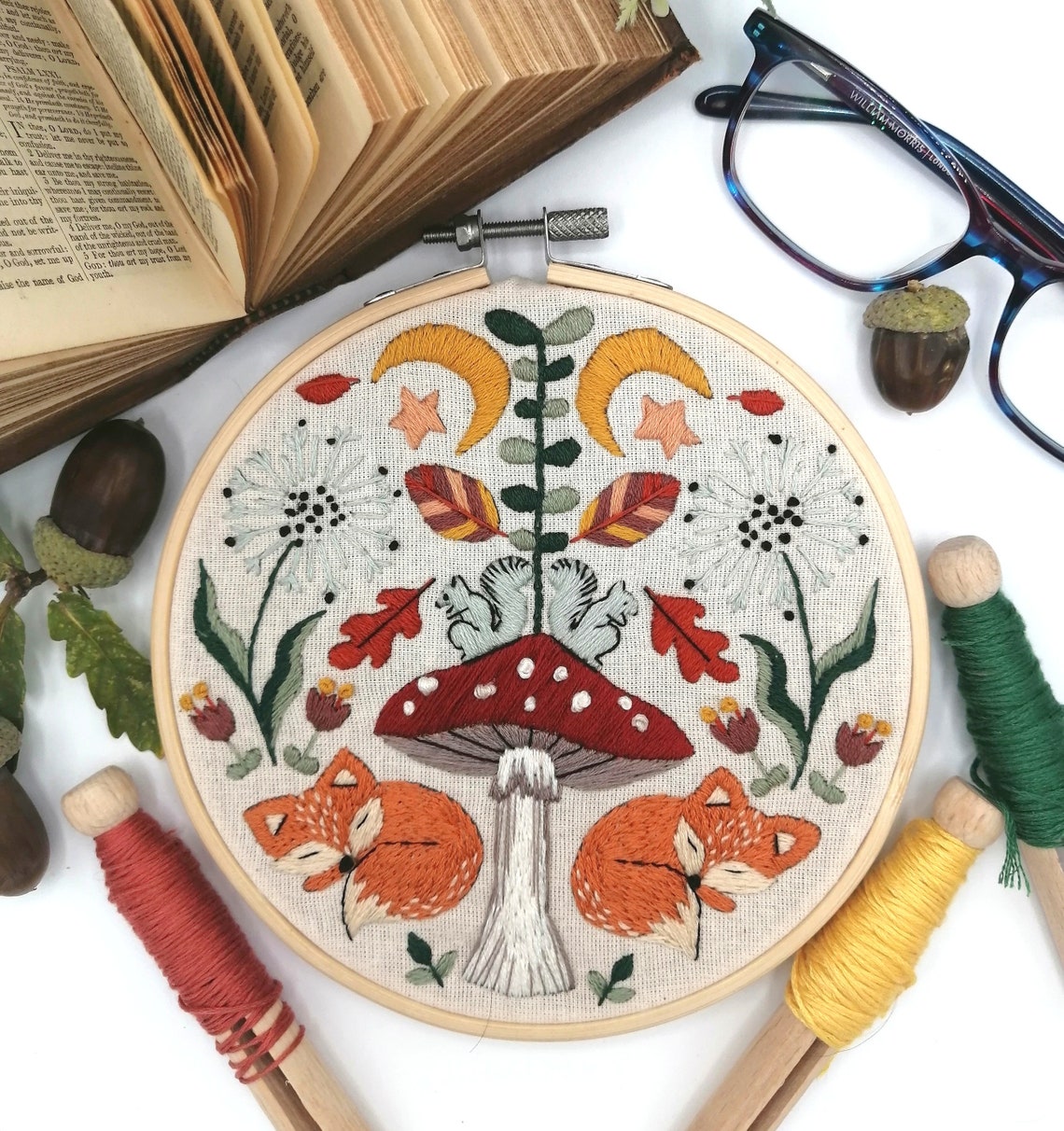 Heidi Hummingbird Woodland Foxes Toadstool Embroidery Hoop Art - Etsy