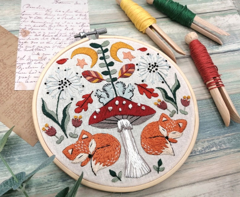 Heidi Hummingbird Woodland Foxes Toadstool Embroidery Hoop Art - Etsy