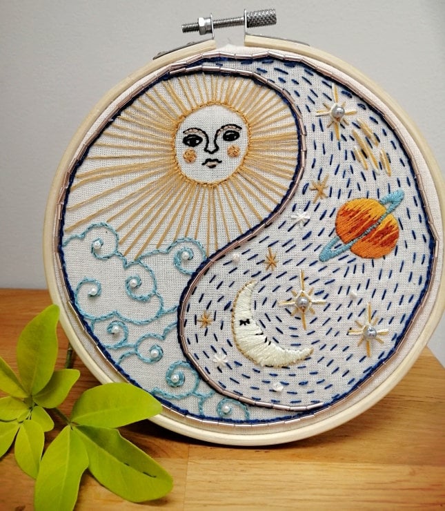 Heidi Hummingbird PDF PATTERN Yin Yang Sun Moon Stars Cloud Embroidery ...