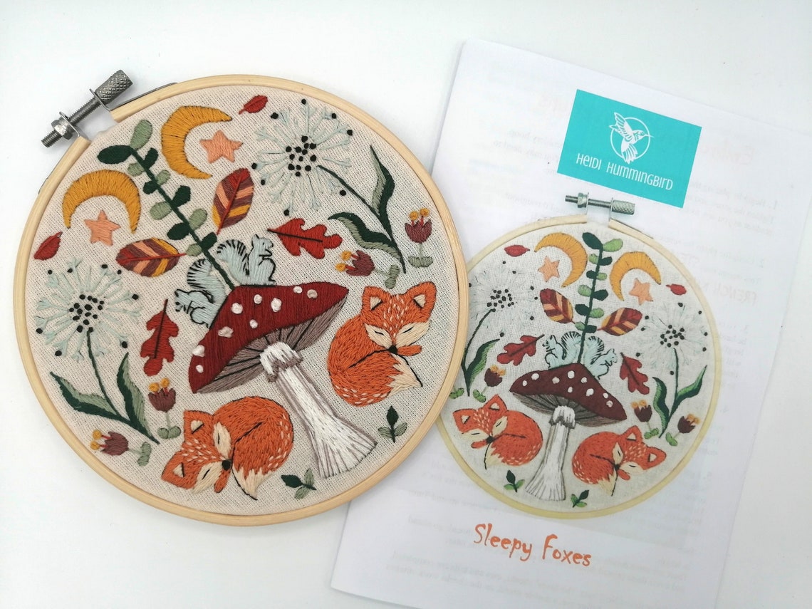 Heidi Hummingbird Woodland Foxes Toadstool Embroidery Hoop Art - Etsy
