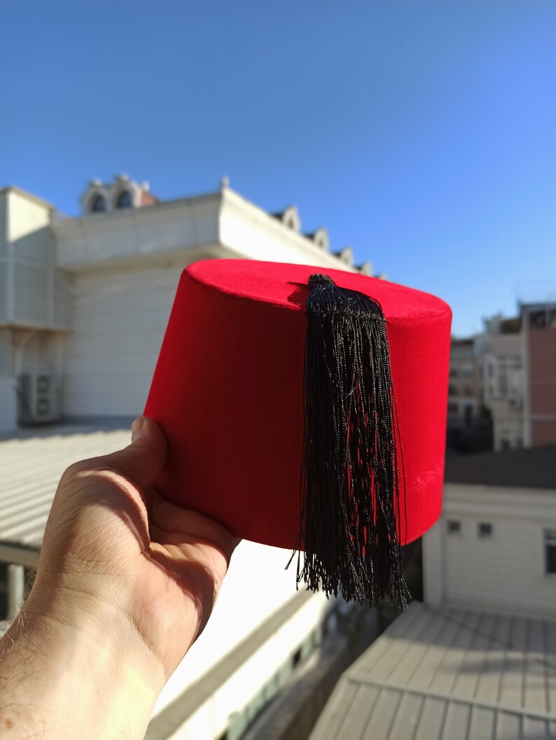 Red Velvet Fez Hat Genuine Egyptian Tarboosh With Black Tassel Hats ...