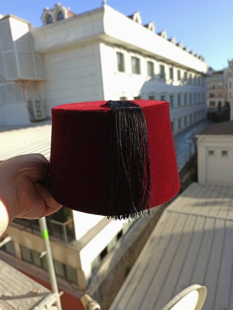Red Velvet Fez Hat Genuine Egyptian Tarboosh With Black Tassel Hats ...