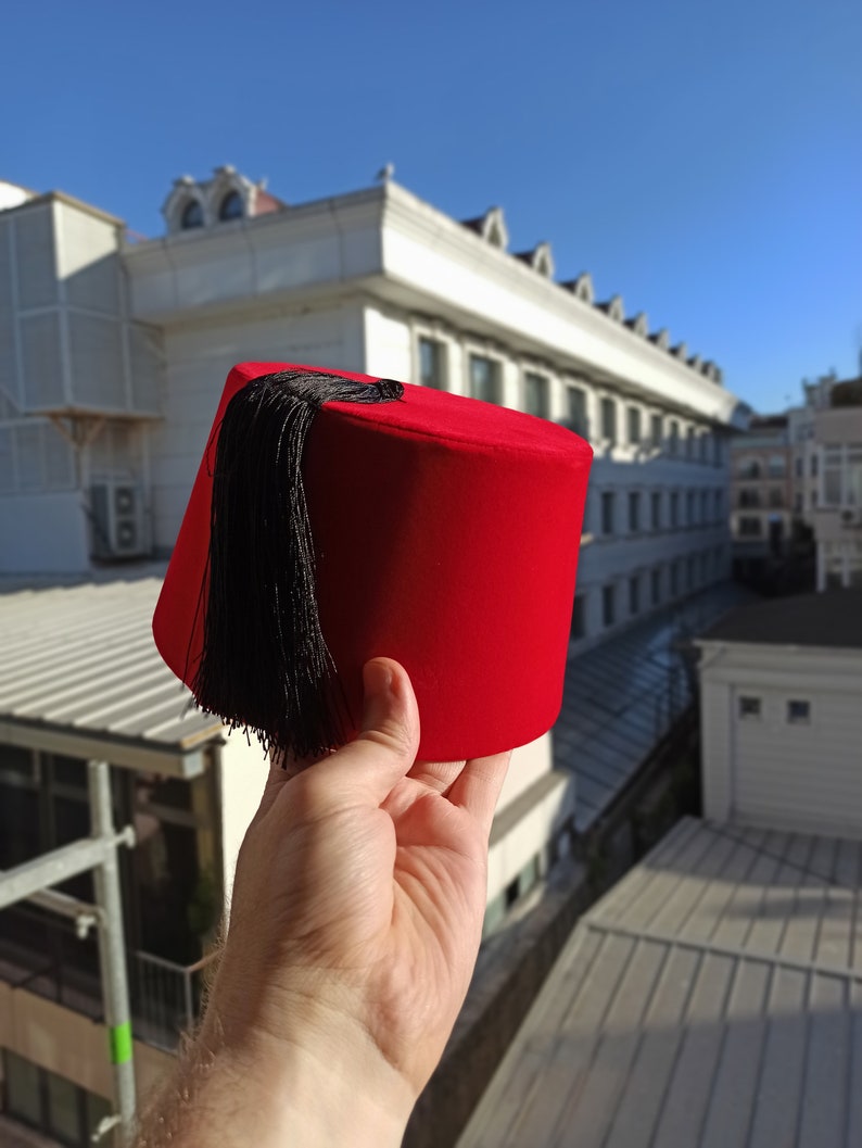 Red Velvet Fez Hat Genuine Egyptian Tarboosh With Black Tassel Hats ...