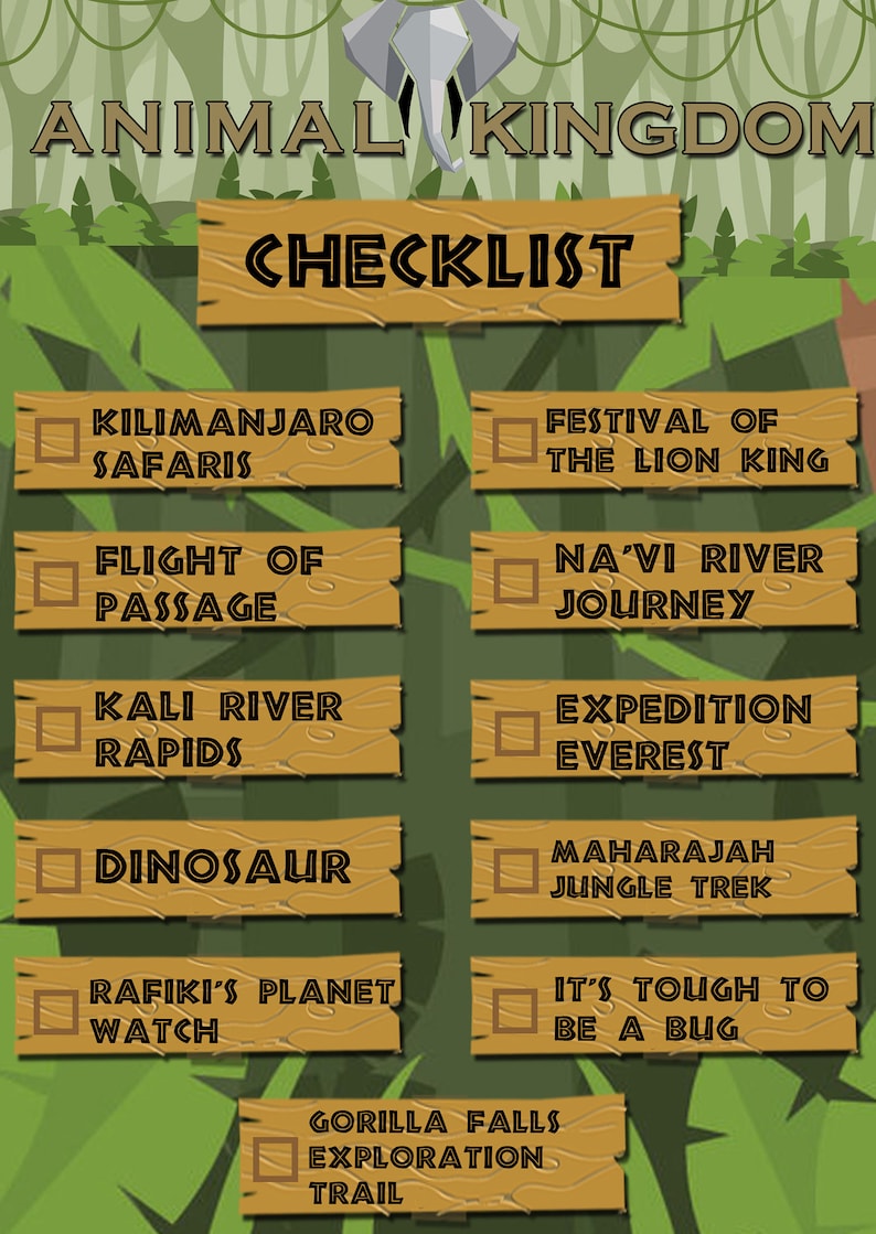 Animal Kingdom Checklist, Printable Card - INSTANT DOWNLOAD - Etsy