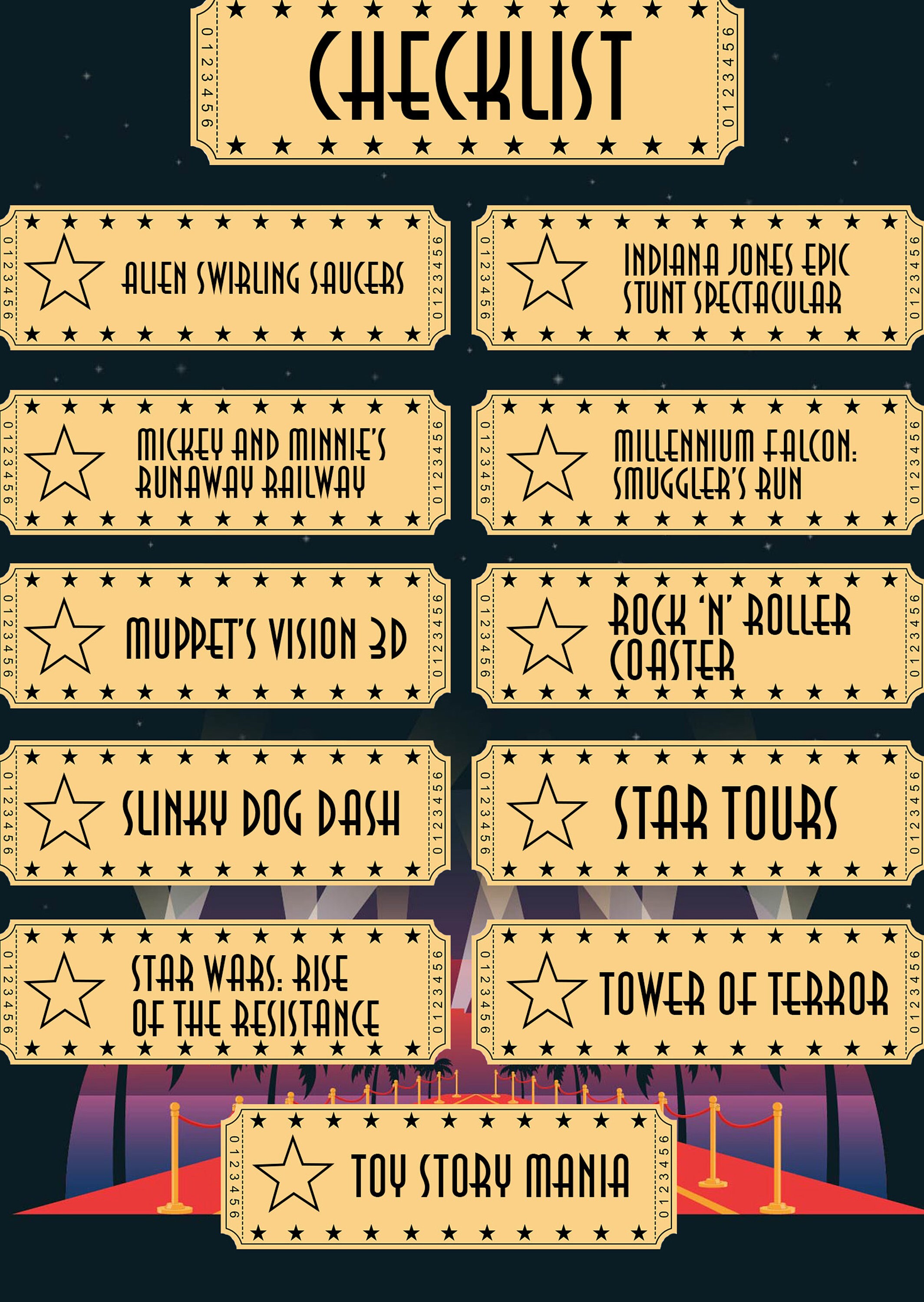 Hollywood Studios Checklist, Printable Card INSTANT DOWNLOAD - Etsy