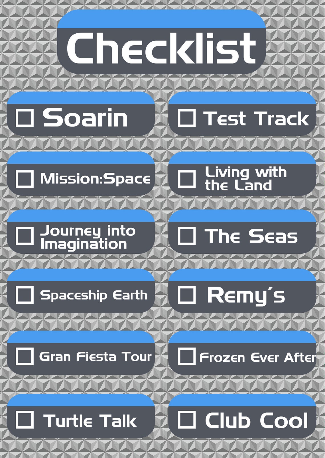 Epcot Checklist, Printable Card - INSTANT DOWNLOAD - Etsy