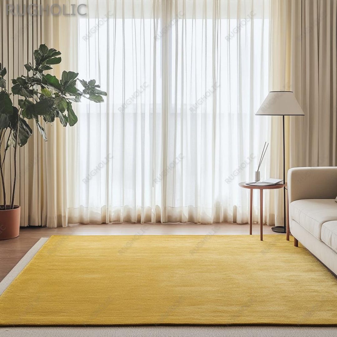 Hand Tufted Rug Yellow Plush Wool Area Rugs for Livingroom Bedroom ...