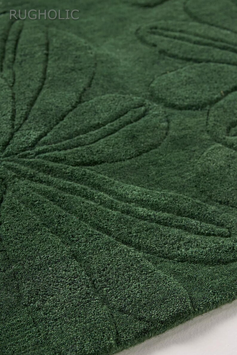 Tufted Dark Green Rug Living Room Floral Rug Large Area Floor Rug ...