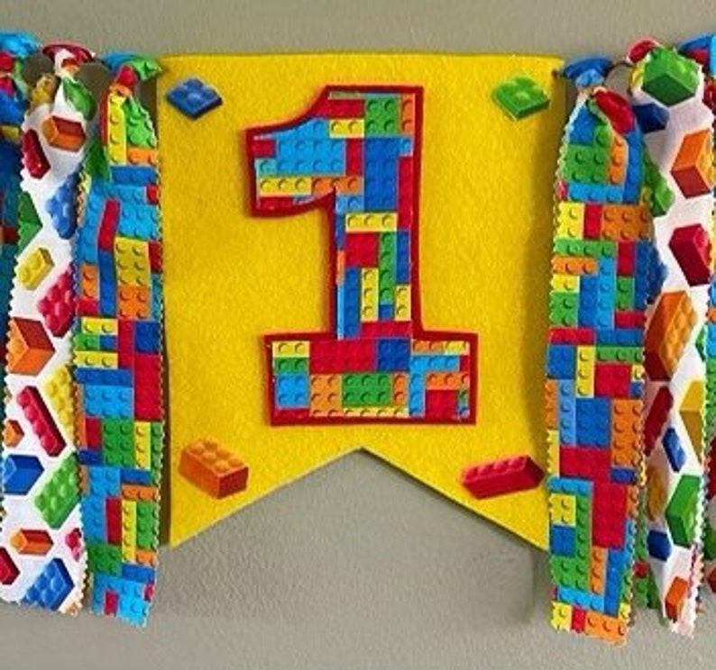 Building Blocks First Birthday Highchair Banner, Blocks Party ...