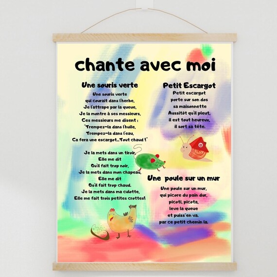 Poster and Recording of 3 French Children Songs / Affiche Et - Etsy