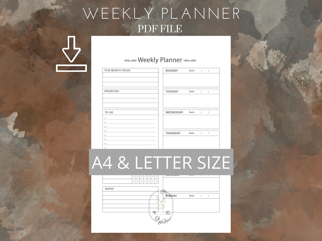 Weekly Planner Printable | Printable Weekly Task List PDF, US Letter ...