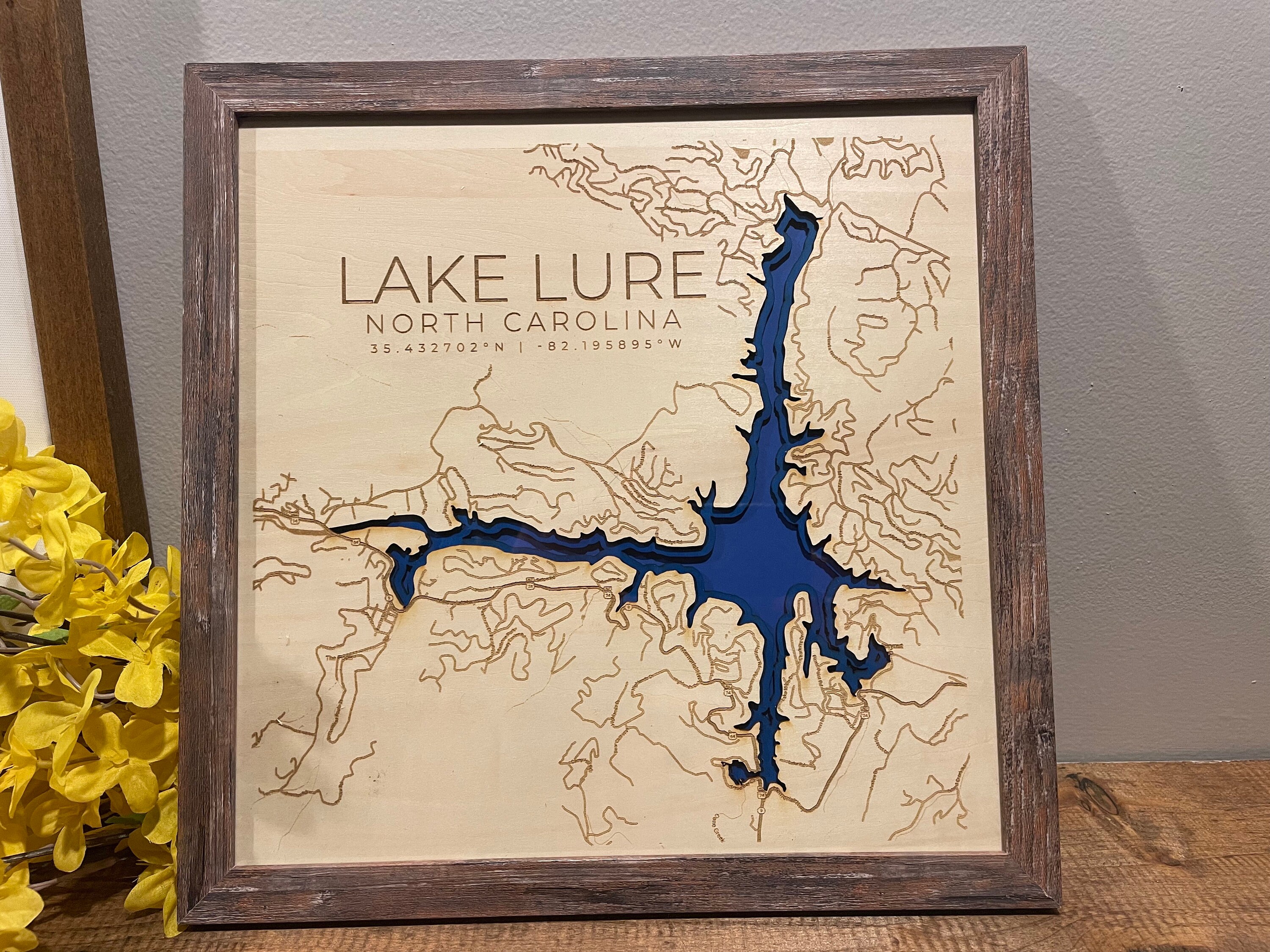 Custom Lake Lure Laser Cut Map With 3D Lake Depth Layers - Unique Wall ...