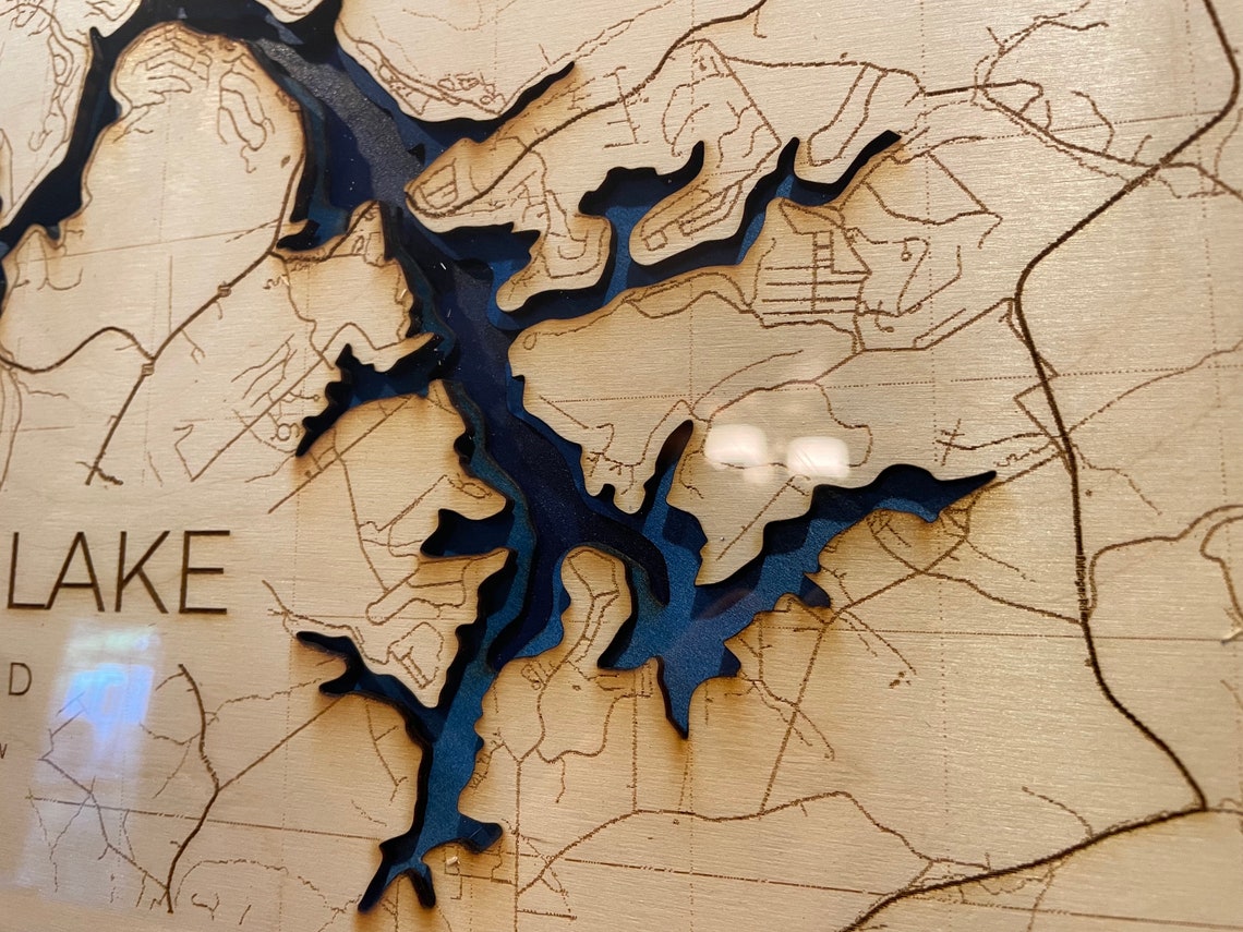Custom 3-layer Laser Cut Deep Creek Lake Map With Depth Visualization ...