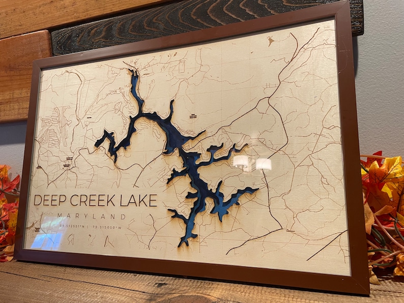 Custom 3-layer Laser Cut Deep Creek Lake Map With Depth Visualization ...