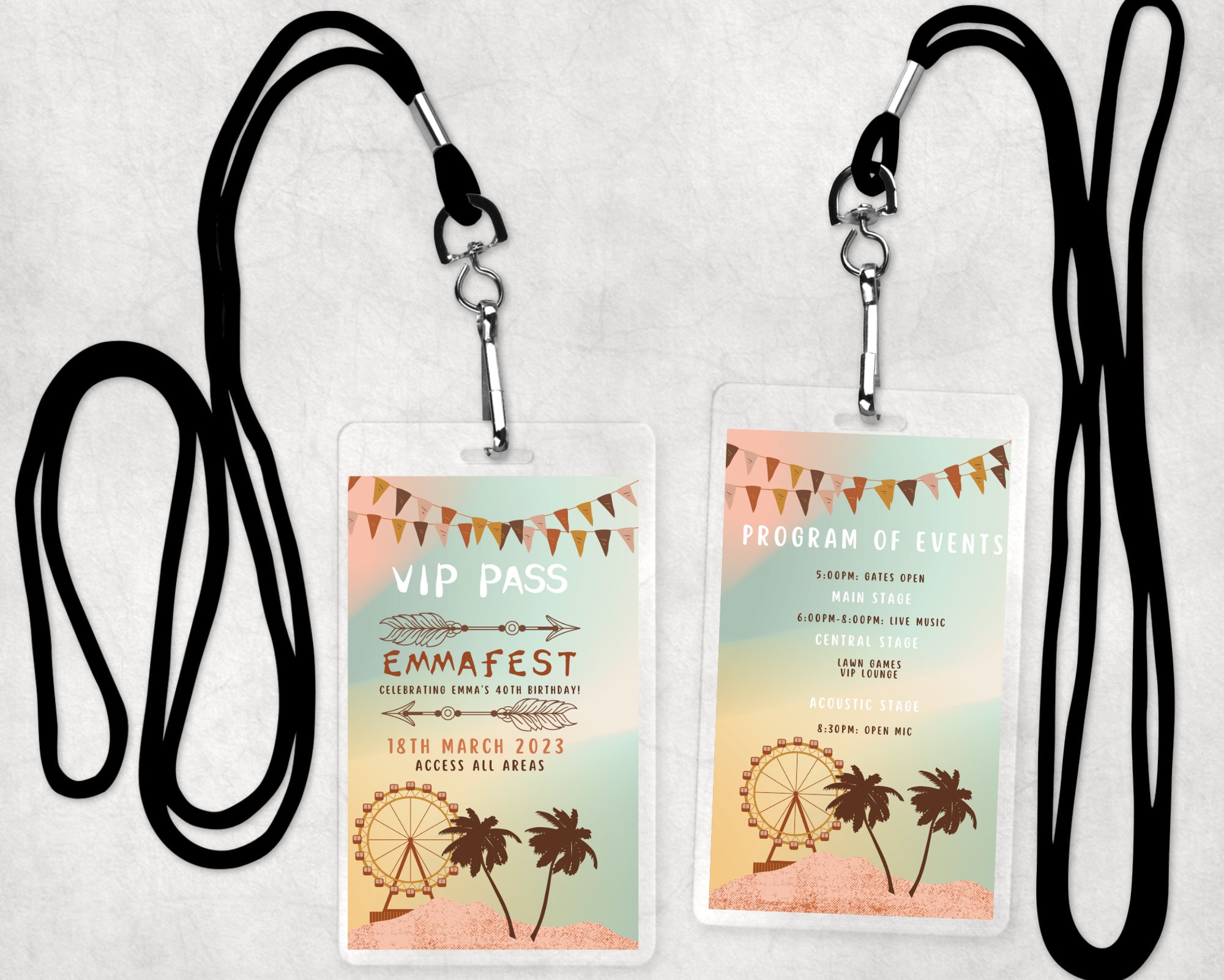 Personalised Digital Festival VIP Pass, Fits in Lanyard Pouch, I Edit, You Print at Home ...