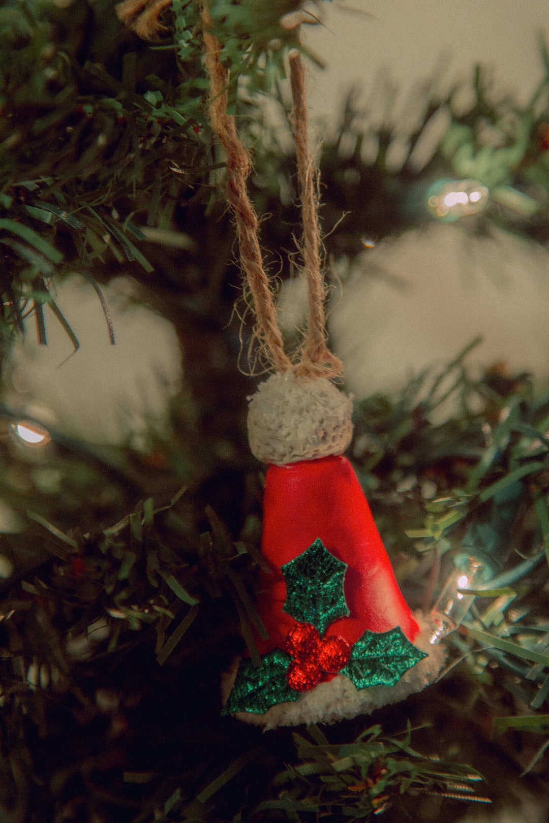 Santa Hat Ornament Handcrafted Clay Santa Hat With Holly and Fake Snow ...