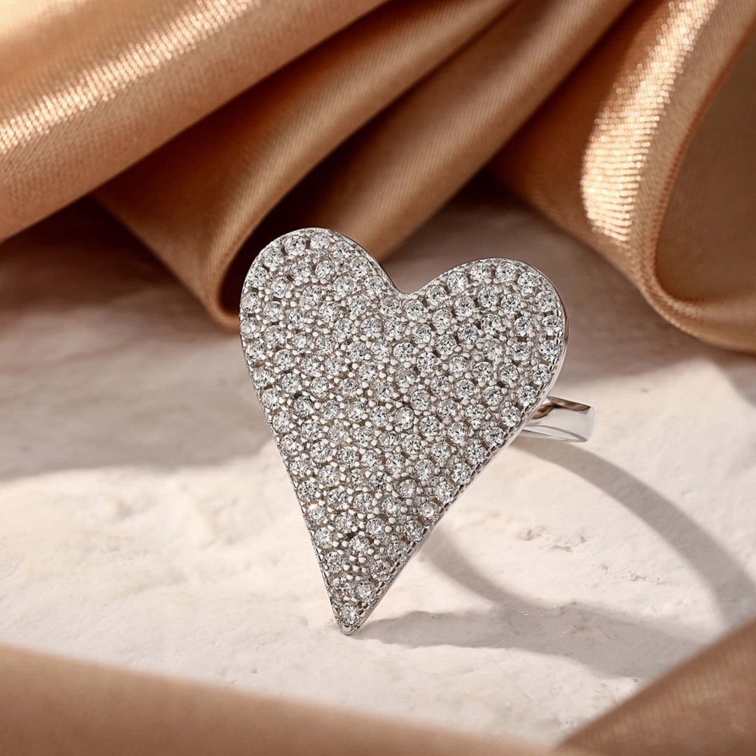 Ice Out Heart Ring, Round Diamond Fully Ice Out Ring, 925 Sterling ...