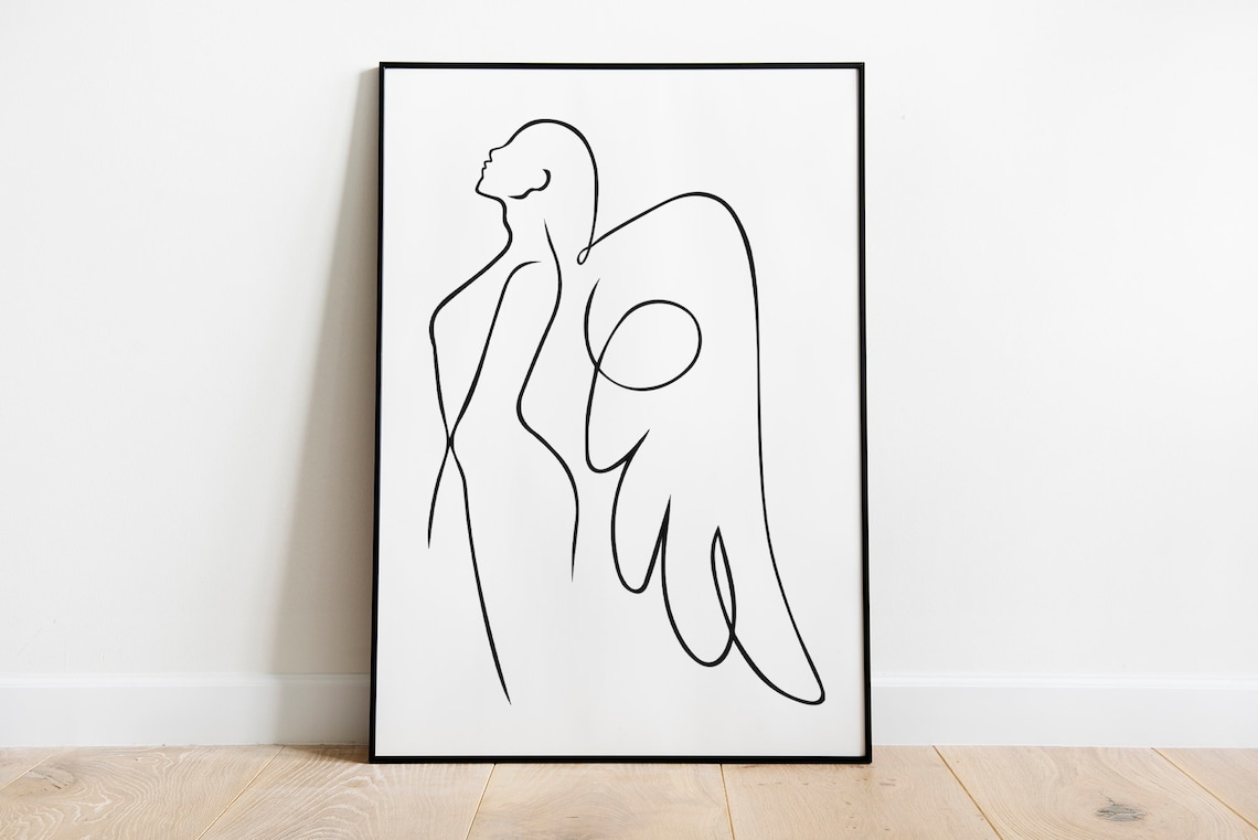 Angel Line Art Digital Artwork Angel Line Art A4 (Instant Download) - Etsy