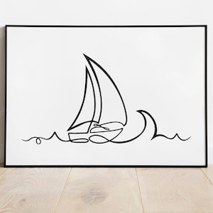 Sailboat Line Art SVG, Sailing Boat Vector, Sailing Line Art, Single ...