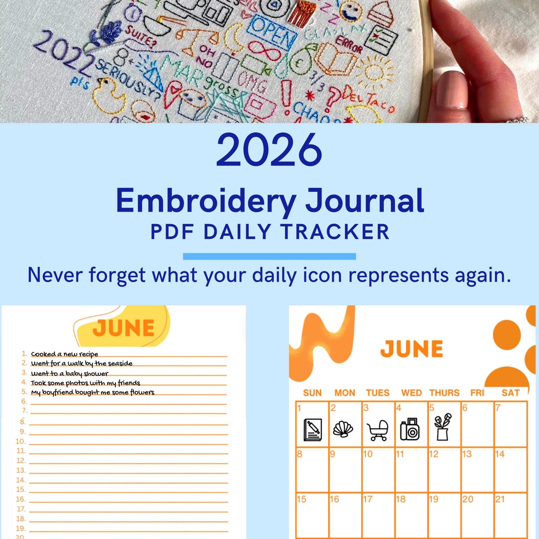 2026 Embroidery Journal Daily Tracker PDF: 365 Days Cross Stitch Diary, Pie Chart Template ...