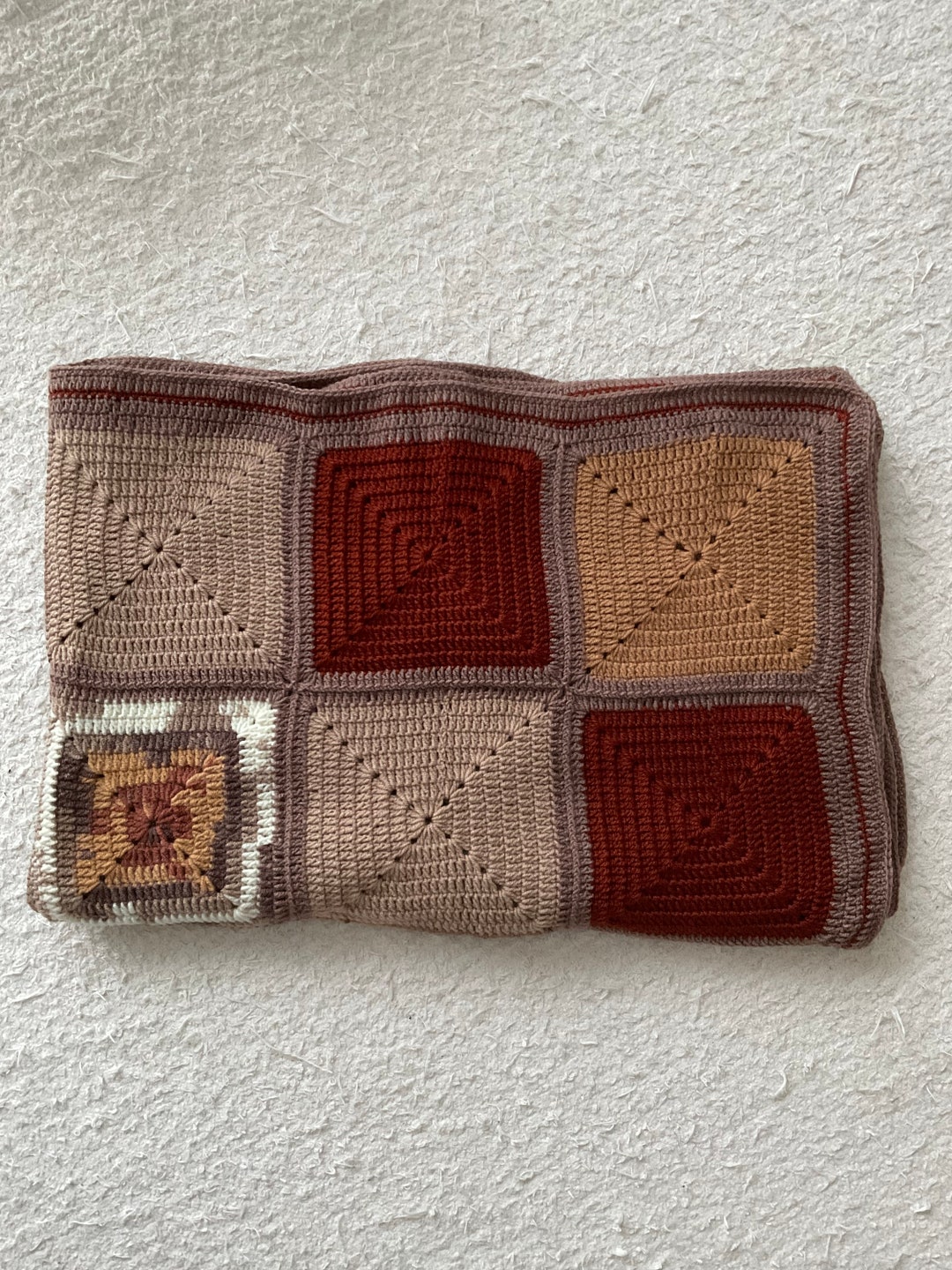 Self-crocheted Patchwork Blanket in Natural Tones - Etsy