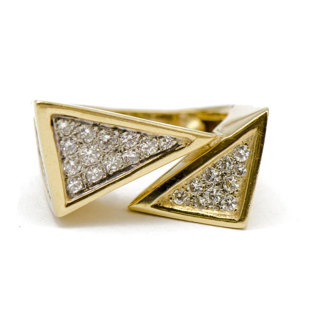 Diamond Triangular Ring 14K Yellow Gold Plated Engagement - Etsy