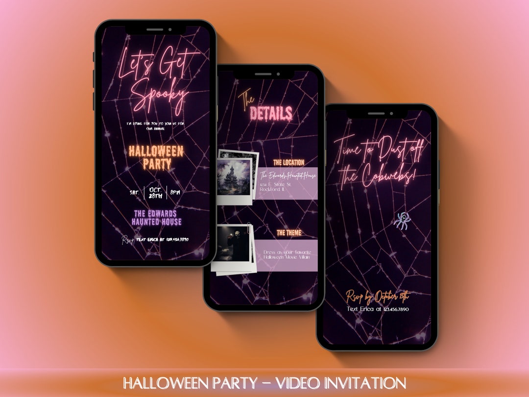Halloween Invitation Digital Animated, Let's Get Spooky Invite, Pink ...
