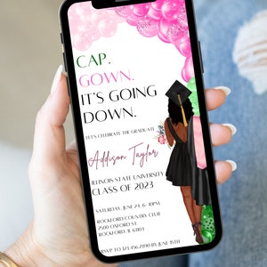 Pink & Green Graduation Party Invitation: Black Girl Graduate (digital ...