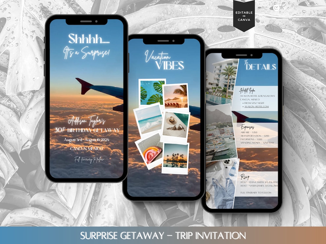 Surprise Trip Invitation, Birthday Weekend Invitation, Video Save the ...