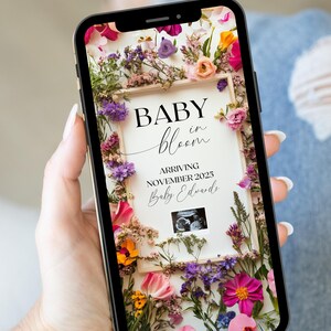 Baby in Bloom Pregnancy Announcement Digital, Editable Social Media ...